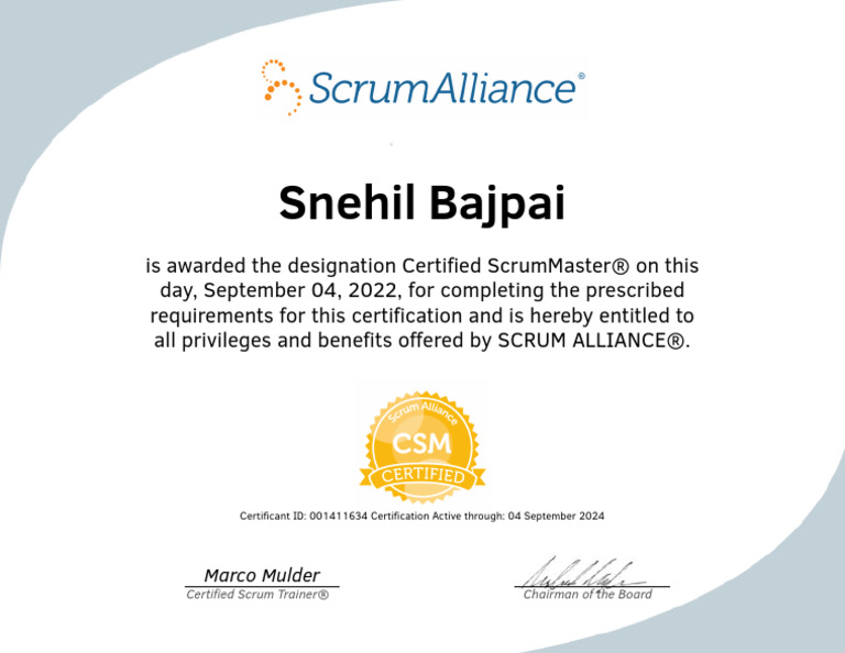 ScrumAlliance CSM Certificate | PDF