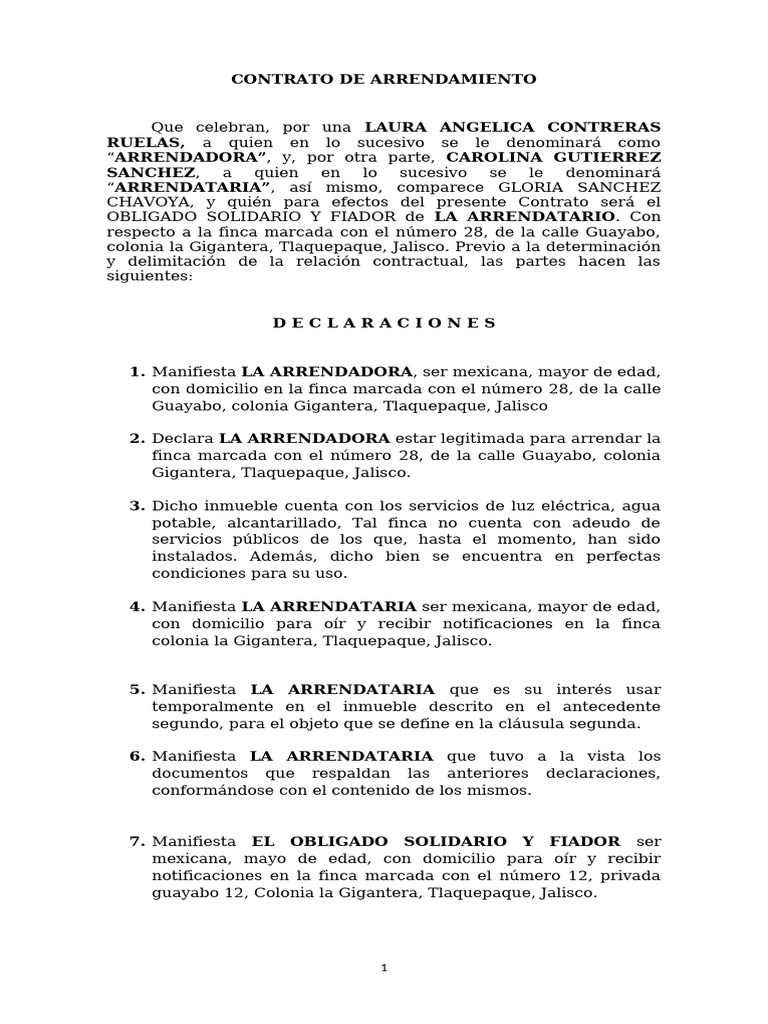 CONTRATO DE ARRENDAMIENTO Carolina Sanchez (De Laura) | PDF | Daños y ...