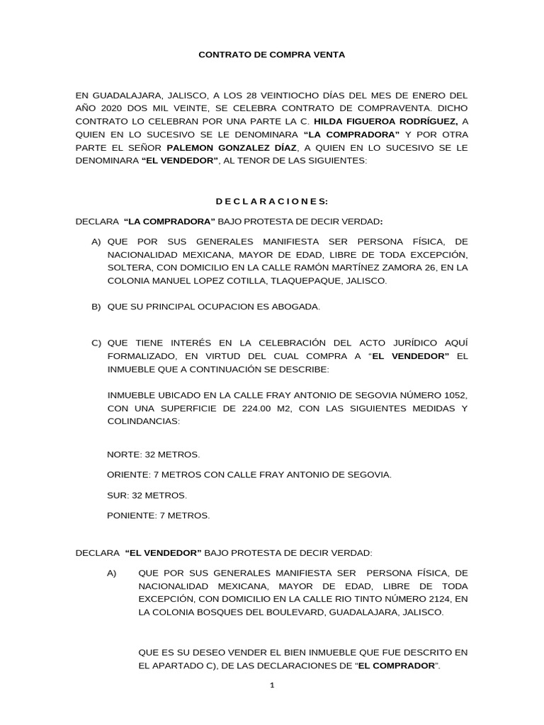 Contrato de Compra Venta | PDF