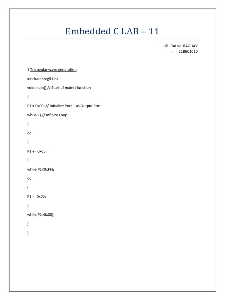 21BEC1010 - LAB11 - Embedded C | PDF