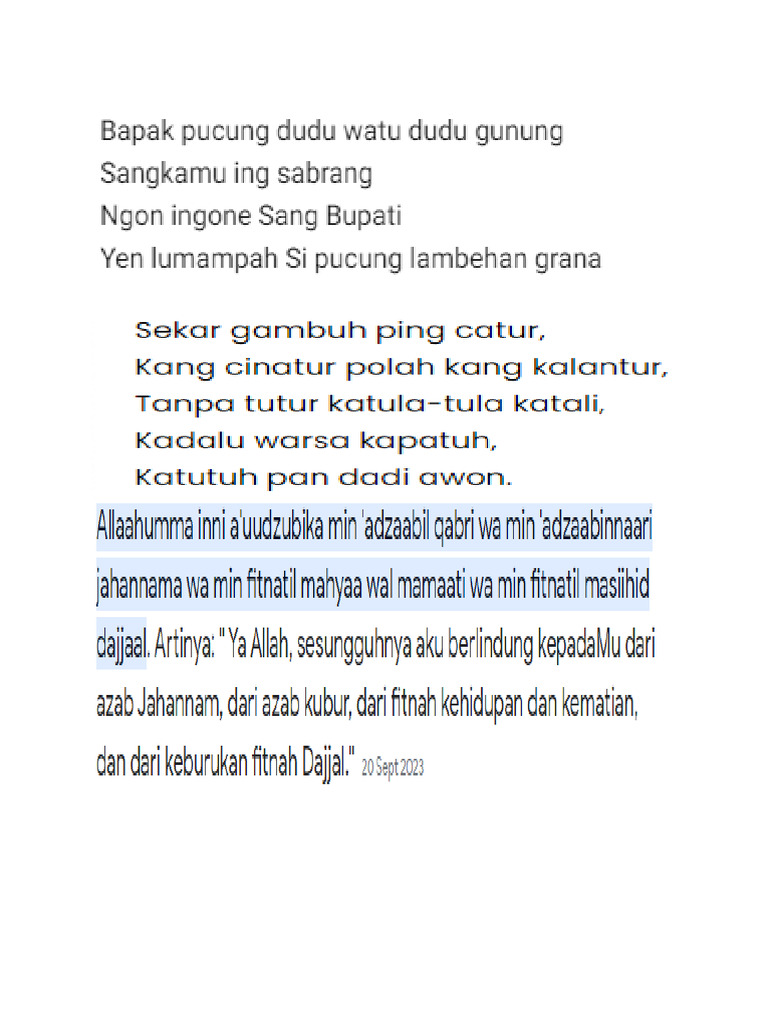 Lirik Tembang Macapat Pocung | PDF