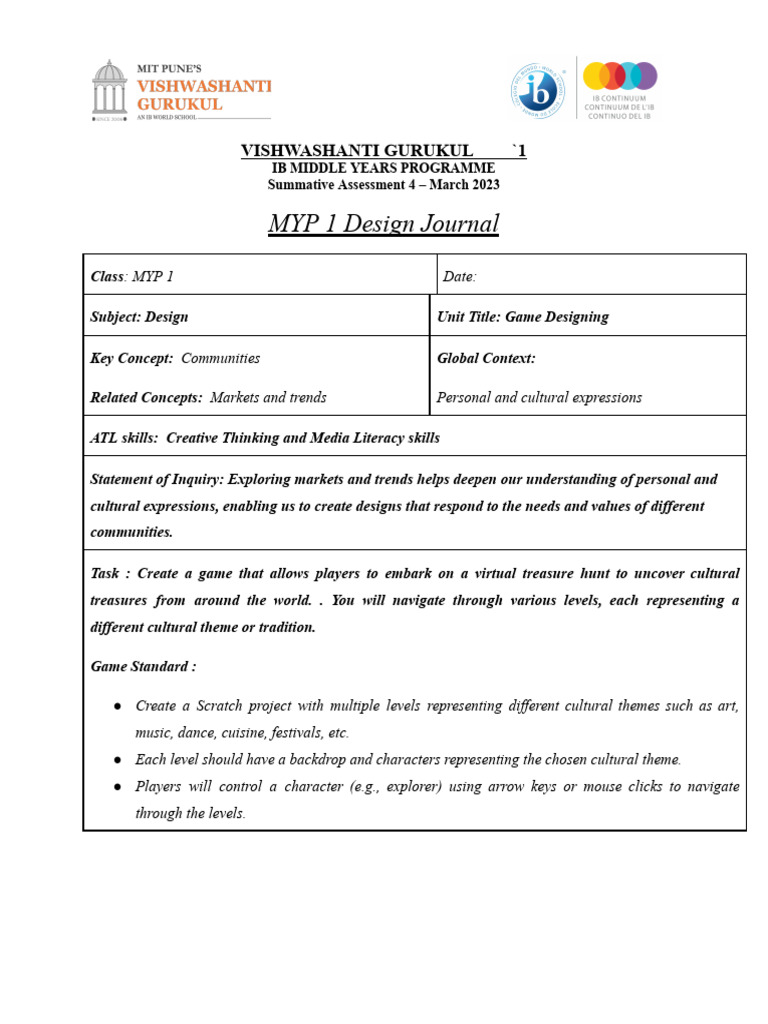 Design Journal - MYP 1 Unit 4 | PDF | Reason