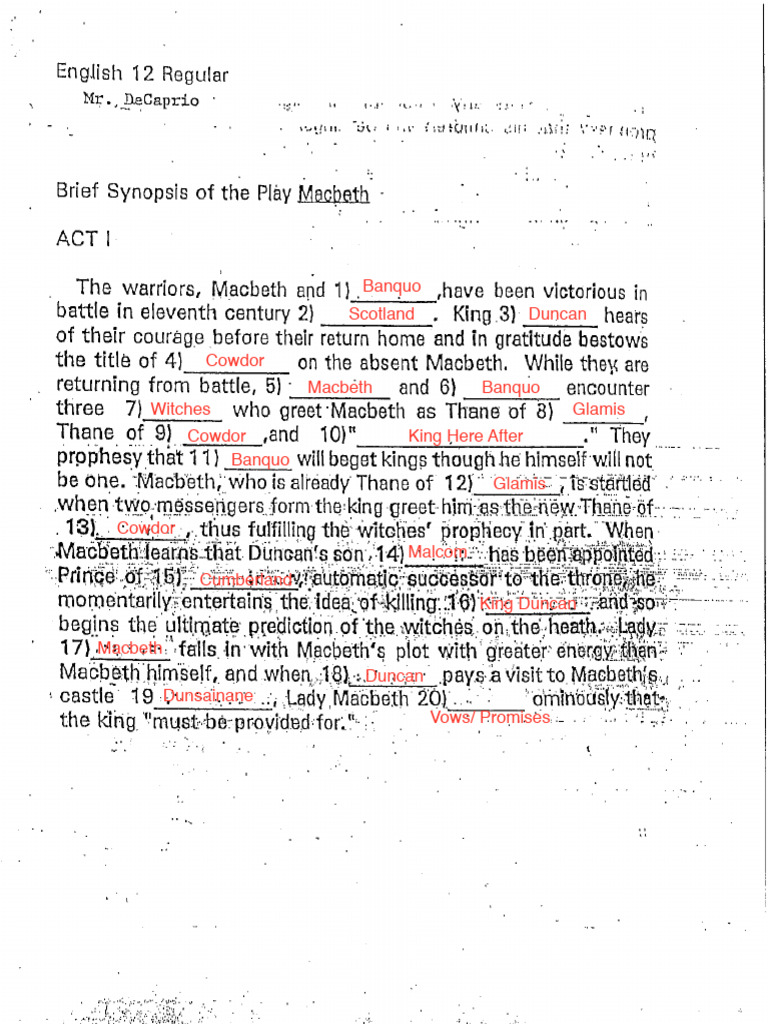 Macbeth Packet, Acts I+IV | PDF