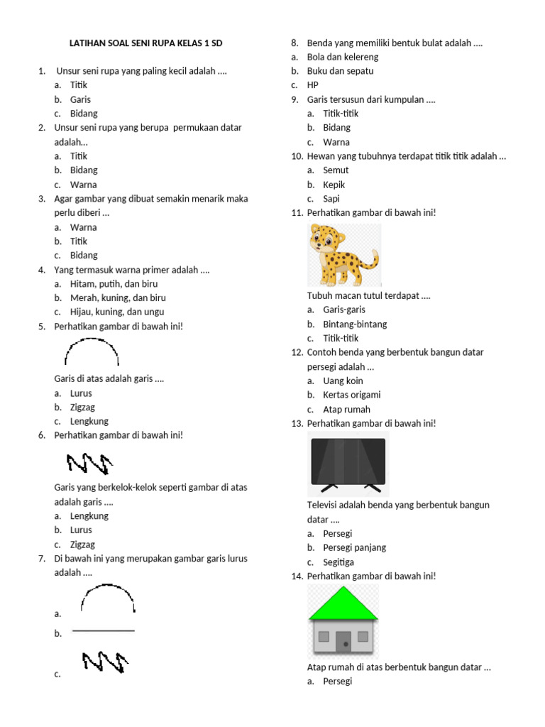 Latihan Soal Seni Rupa Kelas 1 SD | PDF
