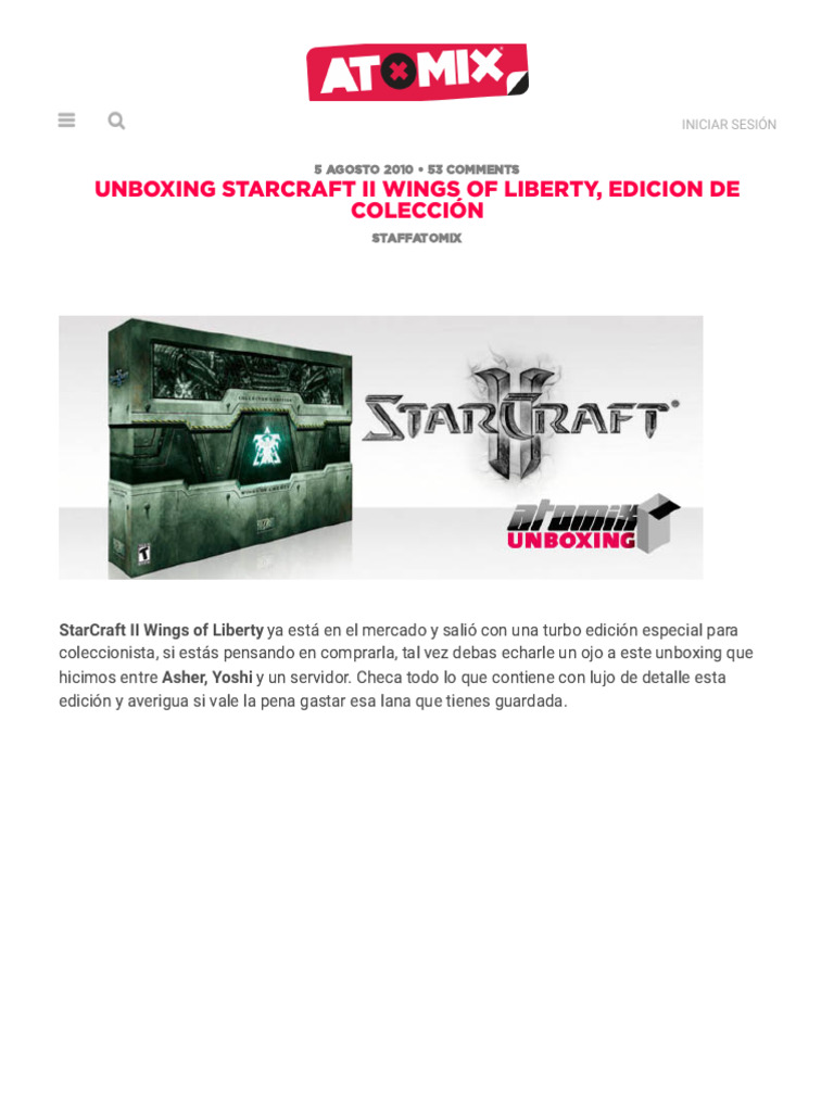 Unboxing StarCraft II: Edición Coleccionista | PDF