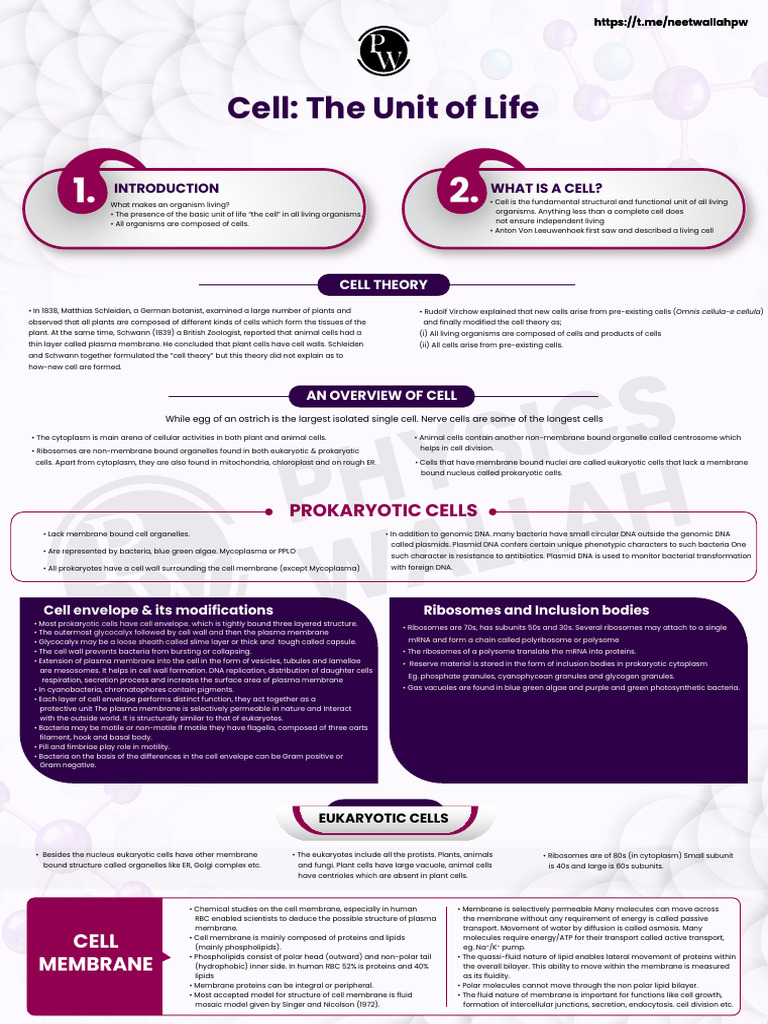 Mind Map: Cell - Unit of Life | PDF | Cell (Biology) | Cell Membrane