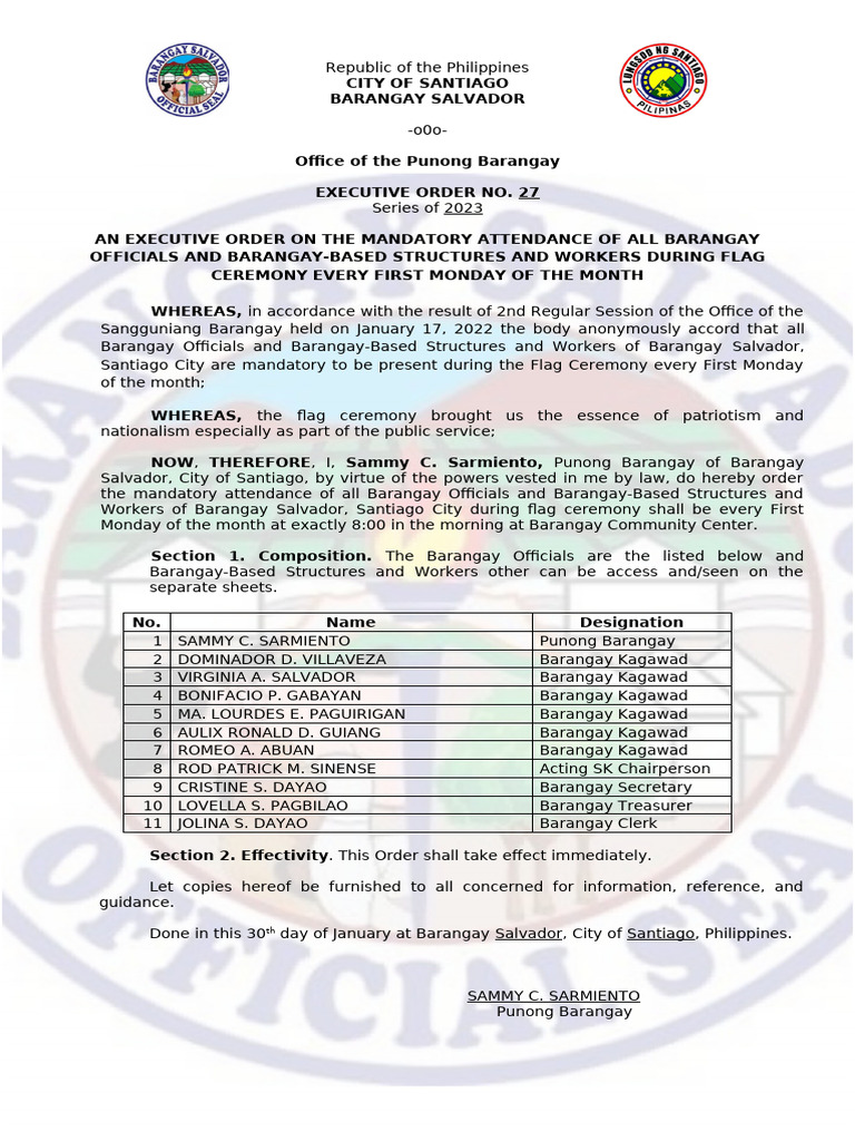 Mandatory Flag Ceremony Attendance | PDF