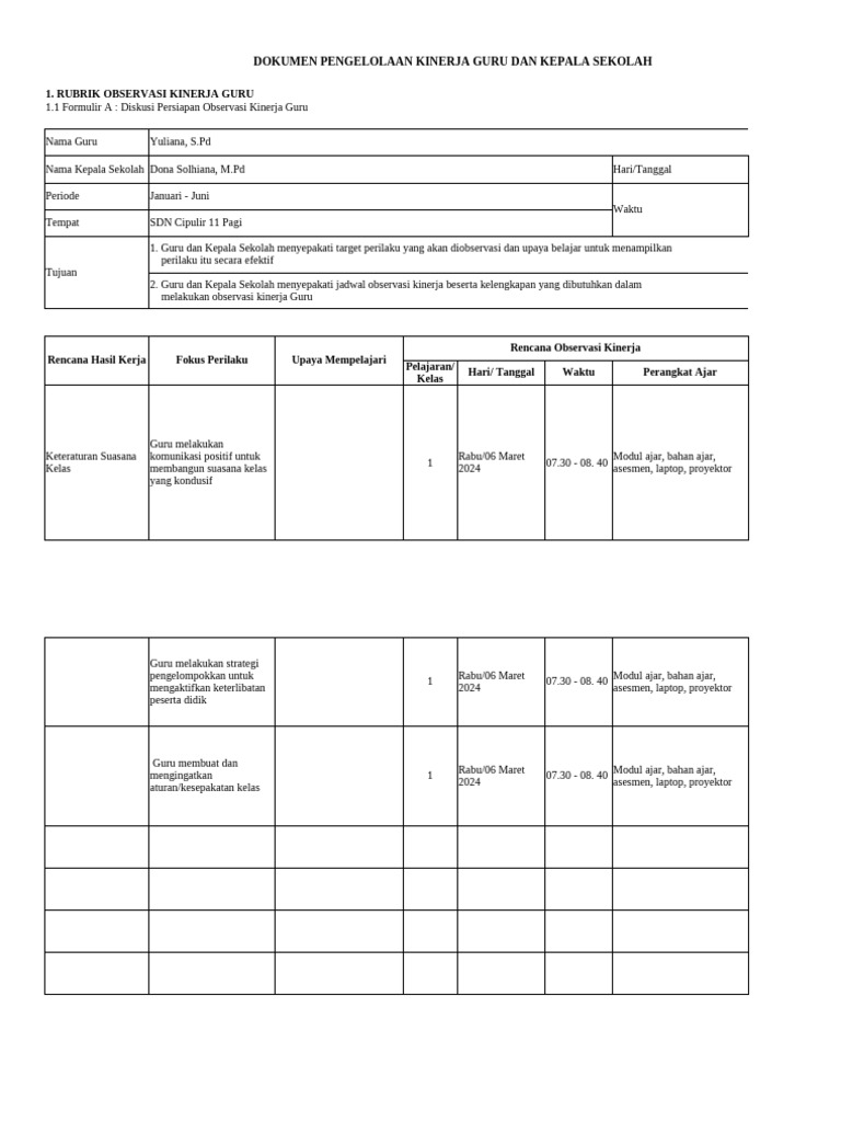 Form Observasi Guru | PDF