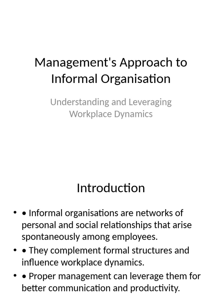 Management Approach To Informal Organisation | PDF