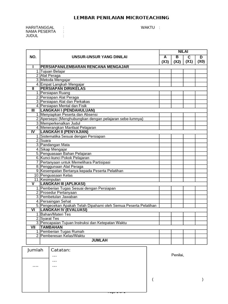 Lembar Penilaian Microteaching | PDF