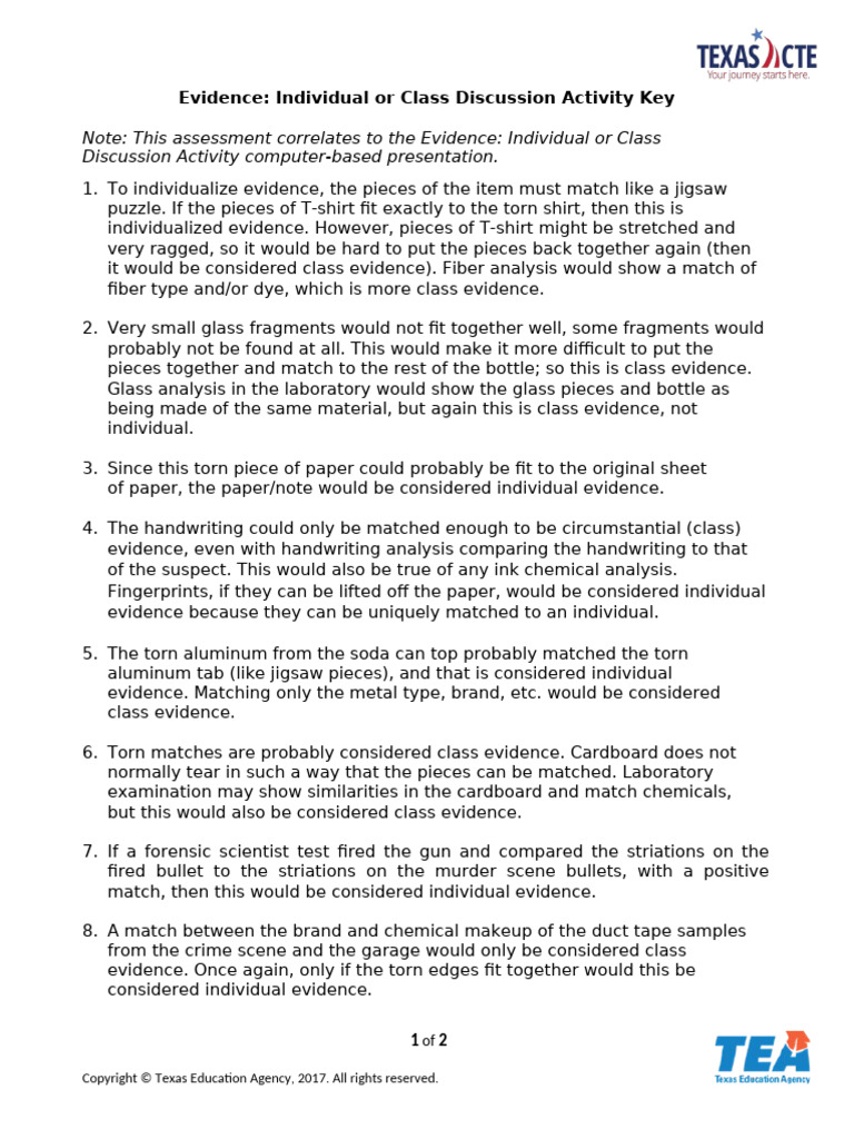 Key-Evidence-Individual or Class Discussion Activity - 0 | PDF | Crime ...