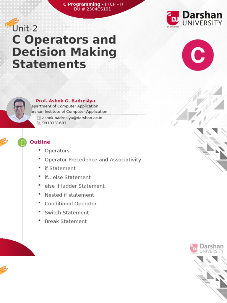 Unit-2: C Operators and Decision Making Statements | PDF | Boolean Data Type | Pointer (Computer ...