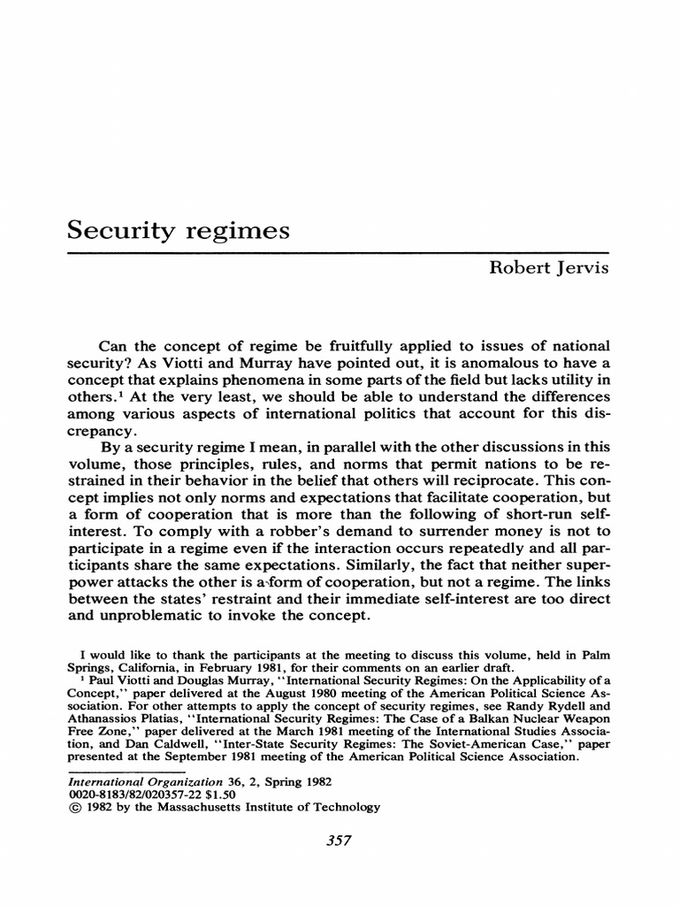 Jervis - Security Regimes | PDF