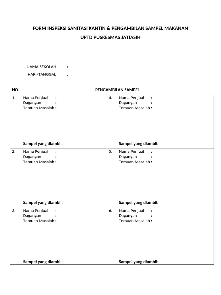Form Is Kantin & Pengambilan Sampel Makanan | PDF