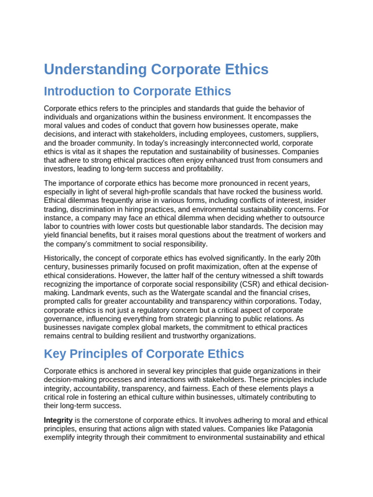 Understanding Corporate Ethics | PDF | Business Ethics | Corporate ...