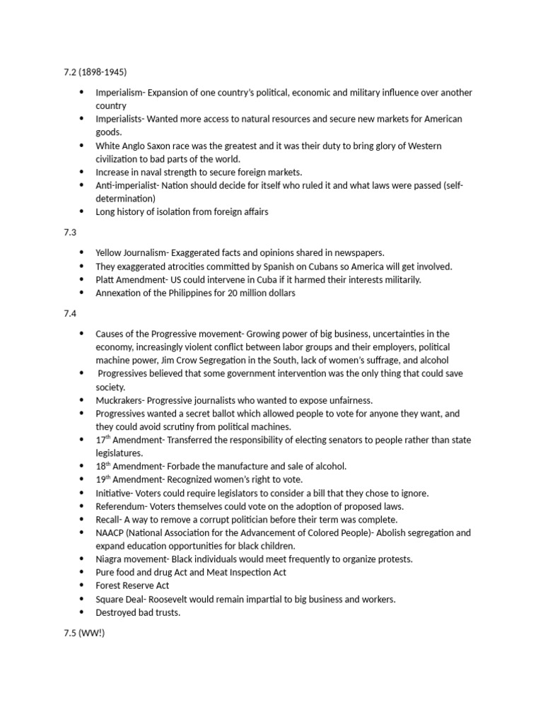 APUSH Unit 7 Review | PDF | Great Depression | Progressivism In The ...
