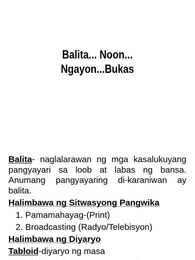 2nd Week Balita..Noon.... Ngayon... Bukas | PDF