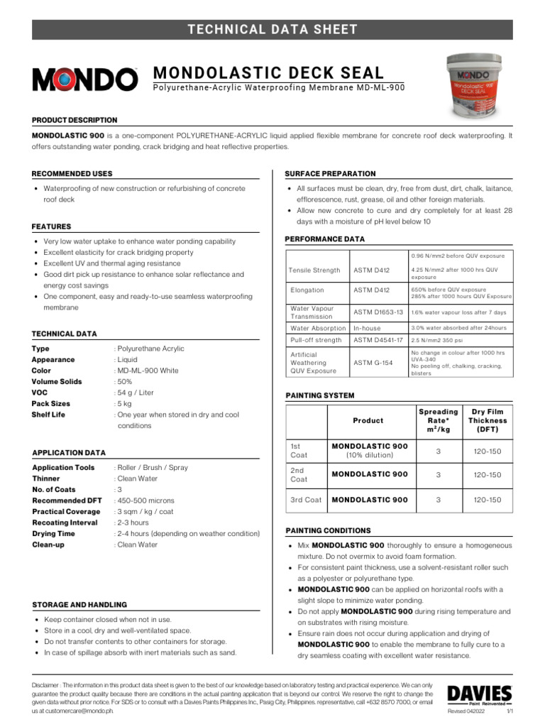 Mondolastic 900 Waterproofing Guide | PDF | Paint | Materials