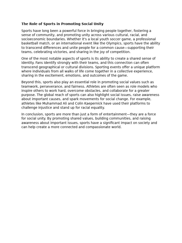 The Role of Sports in Promoting Social Unity | PDF