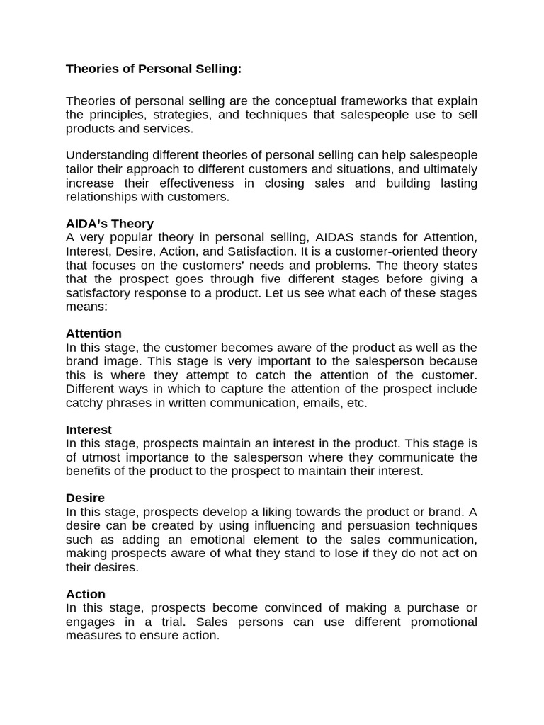 Theories of Personal Selling | PDF | Sales | Reinforcement