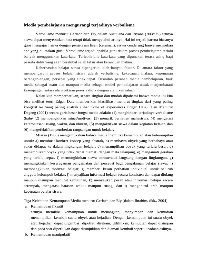 Media Pembelajaran Mengurangi Terjadinya Verbalisme | PDF