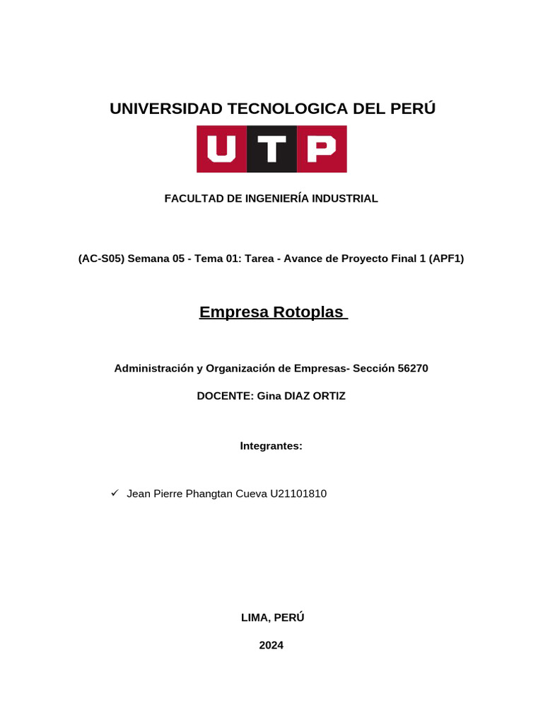 (AC-S05) Semana 05 - Tema 01 Tarea - Avance de Proyecto Final 1 (APF1) | PDF | Logística | Business