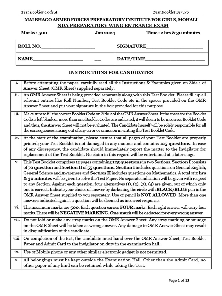 Mai Bhago Entrance Exam Sample Paper | PDF | Circle | Area