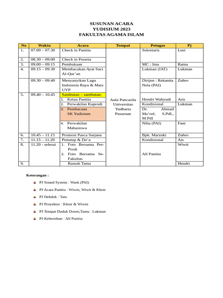 Susunan Acara Yudisium | PDF