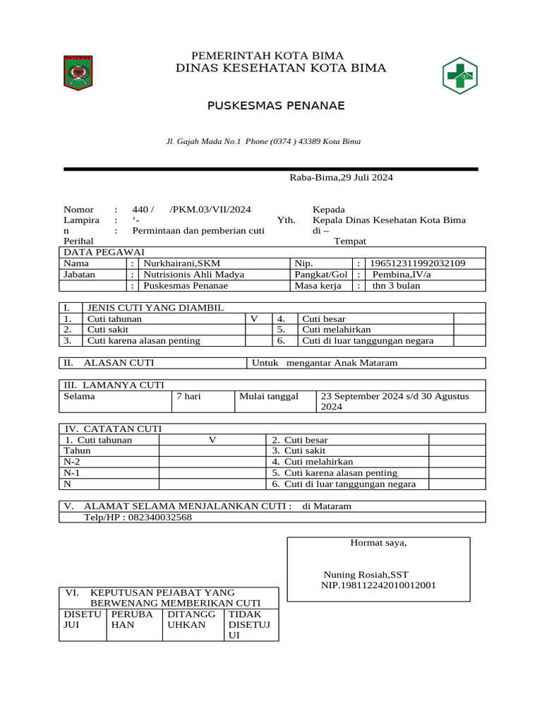 Format Cuti 2024 H.said | PDF