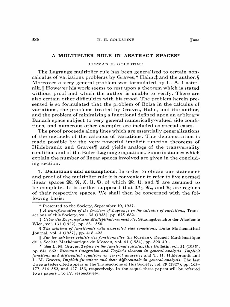 Goldestine A MULTIPLIER RULE IN ABSTRACT SPACES | PDF | Calculus Of ...