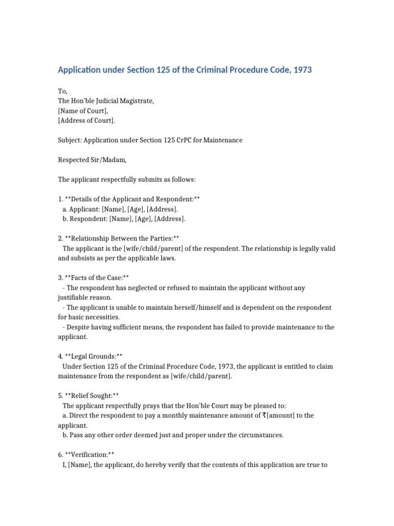 CrPC Section 125 Maintenance Application | PDF