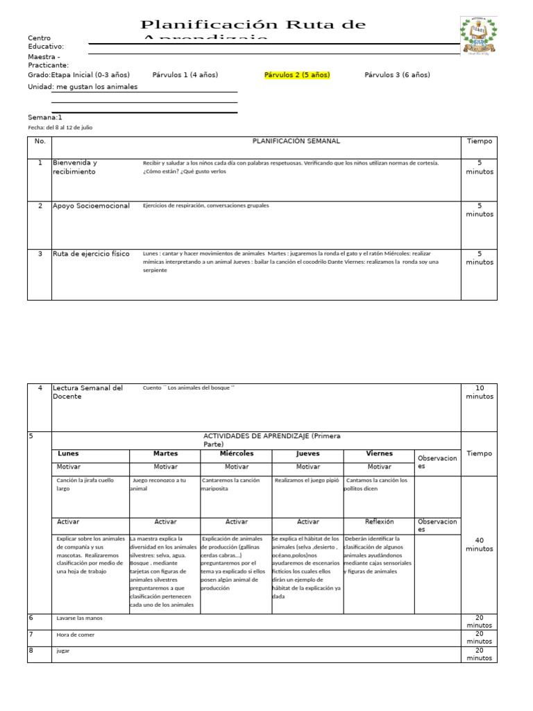 Planificación Parv 2 | PDF | Educación de la primera infancia