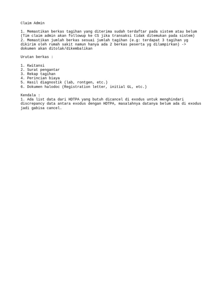 Claim Admin - 6 May 2024 | PDF