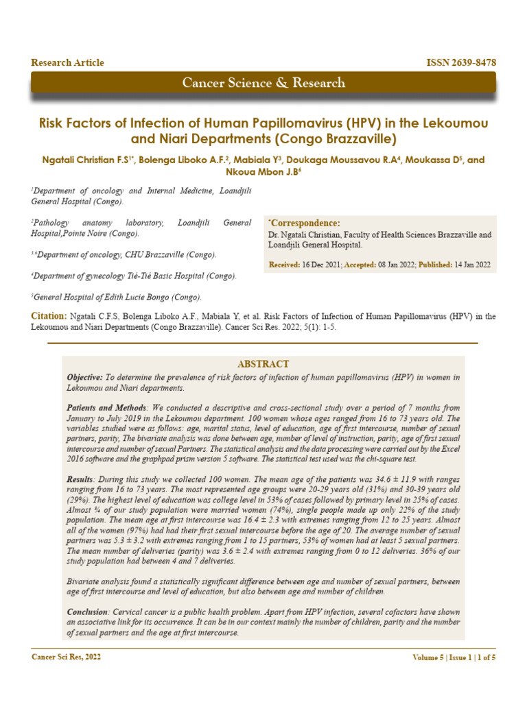Risk Factors of Infection of Human Papillomavirus (HPV) in The Lekoumou ...