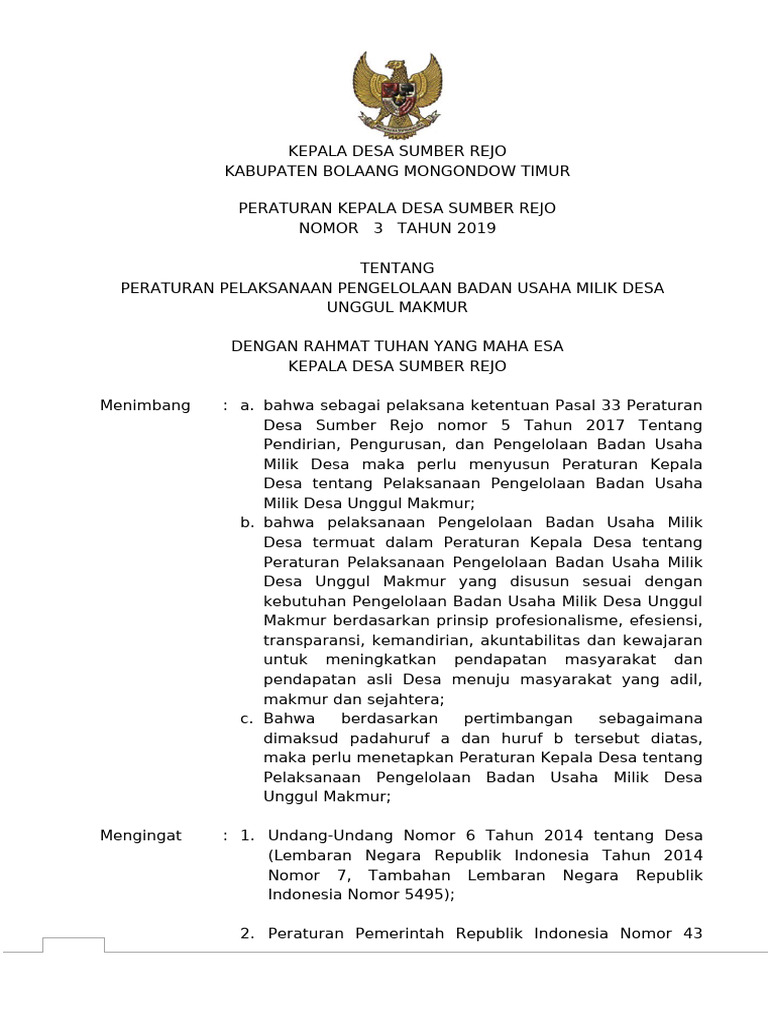 Perkades Pengelolaan Bumdes | PDF