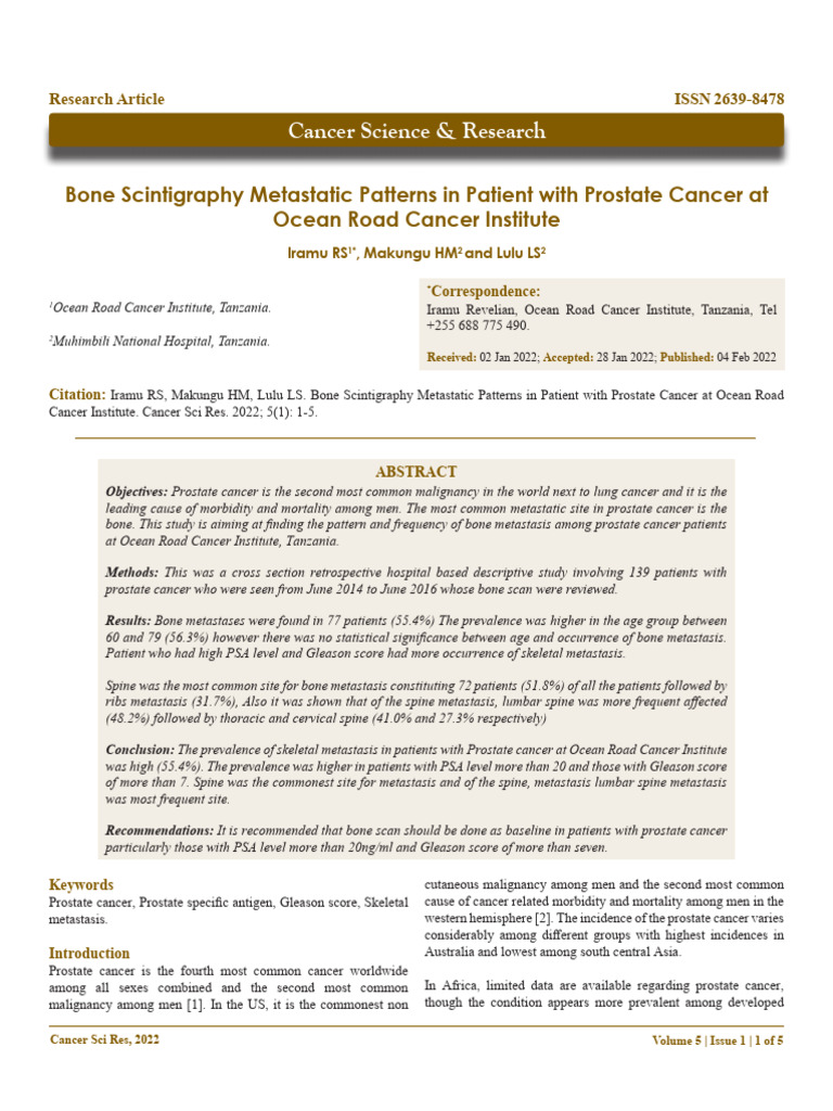 Bone Scintigraphy Metastatic Patterns in Patient With Prostate Cancer ...