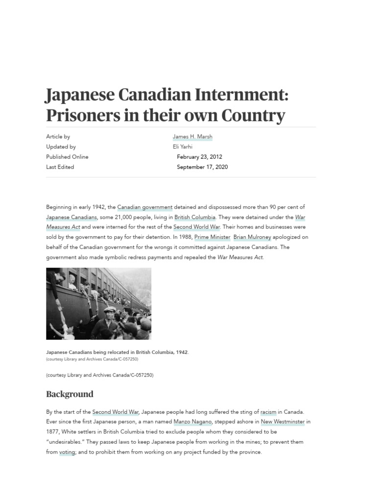 Japanese Canadian Internment Academic Article | PDF | Government Of ...