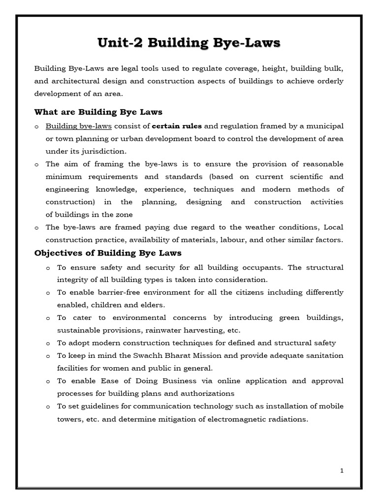 Building Bye Laws Unit-2 Notes | PDF | Lighting | Room