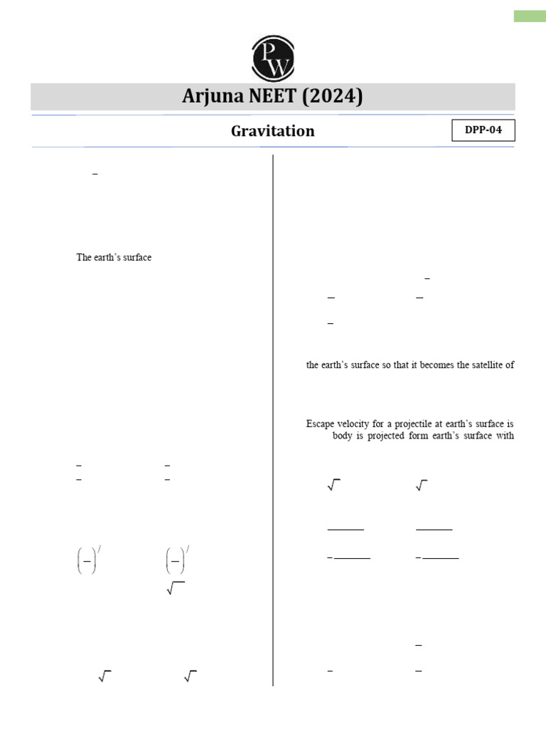 Gravitation Dpp 04 Of Lecture 07 Arjuna Neet 2024 Pdf