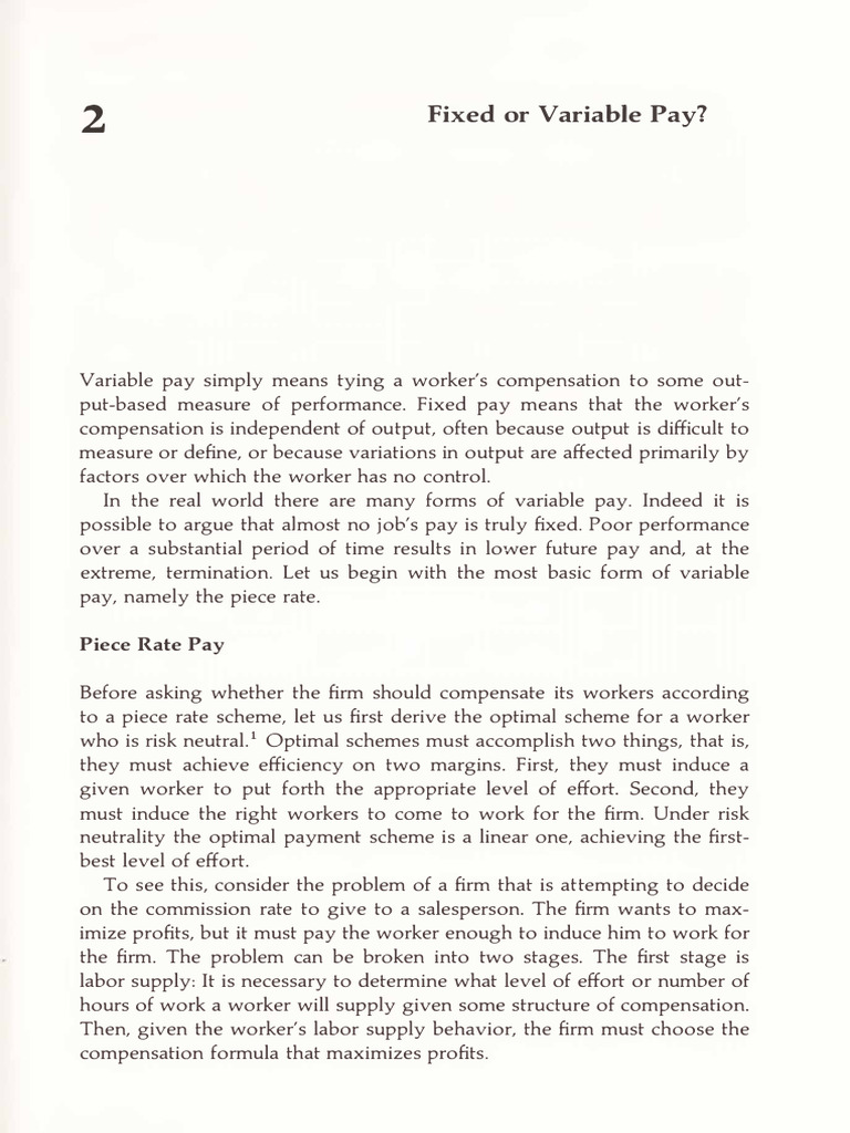 Fixed Pay Vs Variable Pay | PDF | Piece Work | Labour Economics