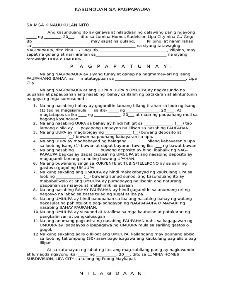 Contract For Paupahan | PDF