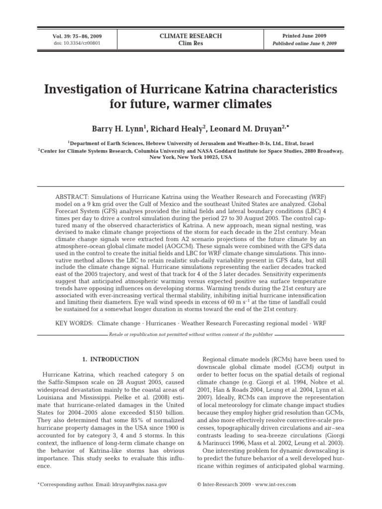 Investigation of Hurricane Katrina Characteristics For Future, Warmer ...