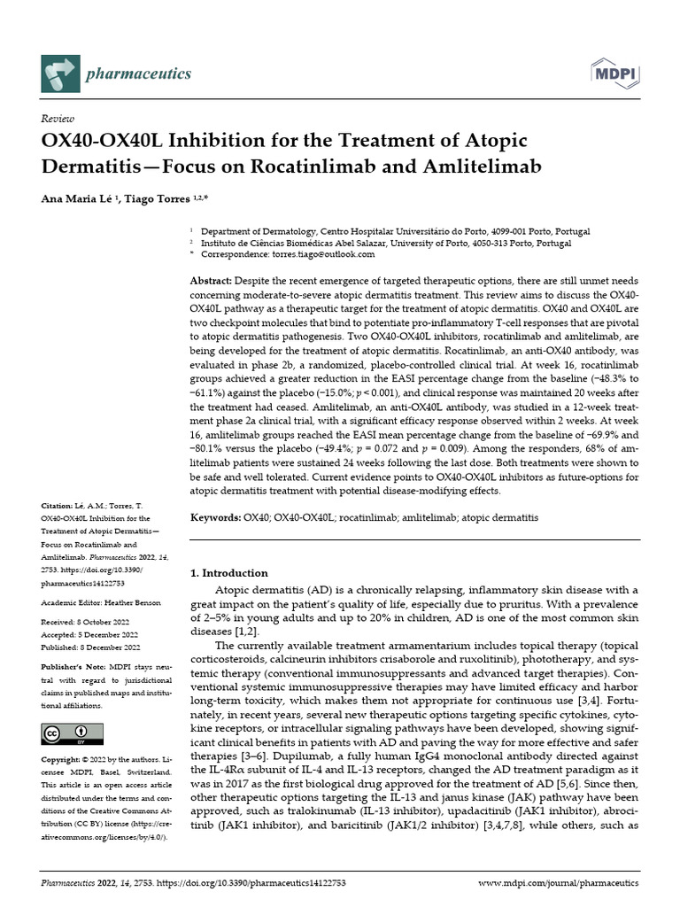 OX40-OX40L Inhibition For The Treatment of Atopic | PDF | Clinical Medicine | Medical Specialties