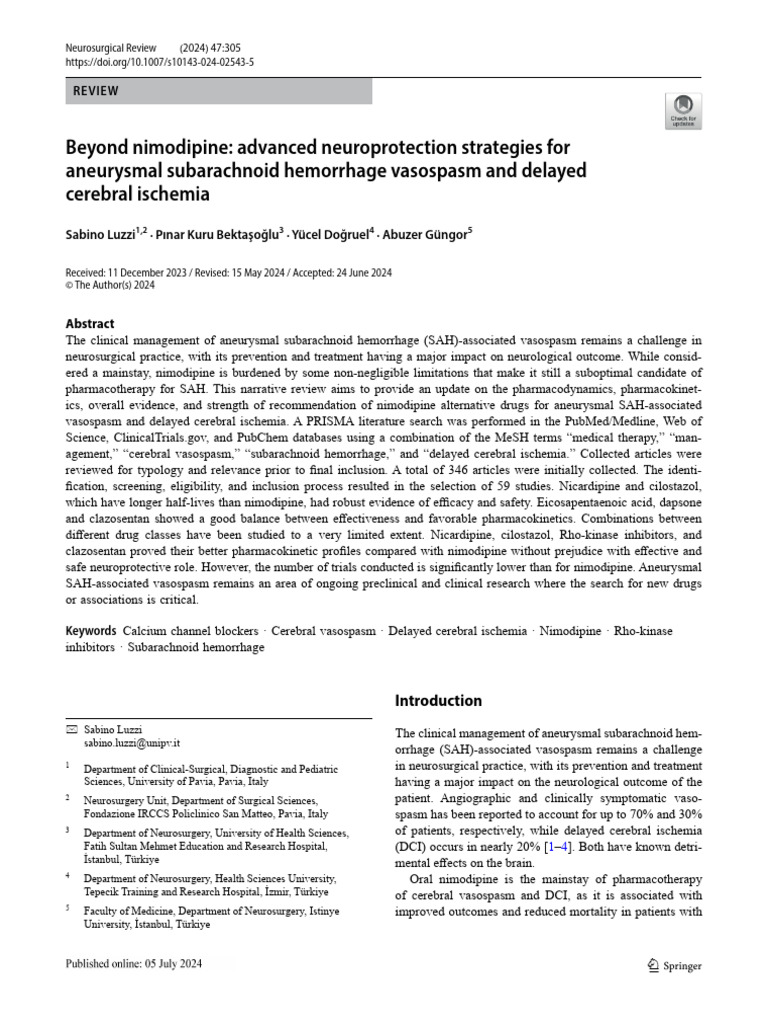 Beyond Nimodipine: Advanced Neuroprotection Strategies For Aneurysmal Subarachnoid Hemorrhage ...