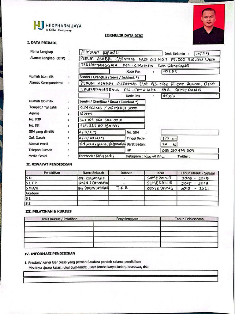 Form Data Diri Ridwan Ripadli | PDF