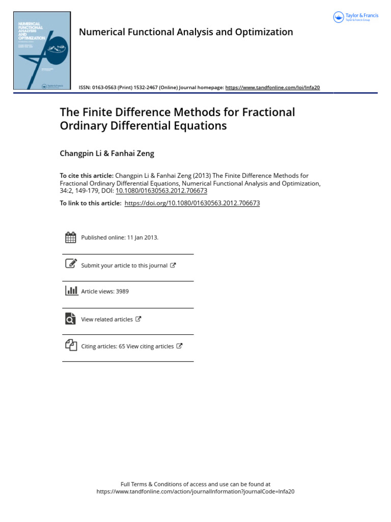The Finite Difference Methods For Fractional Ordinary Differential ...