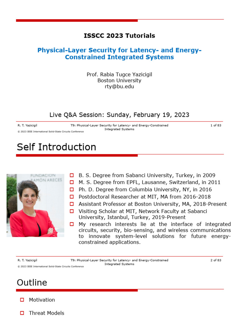 ISSCC 2023 Tutorials: Physical-Layer Security For Latency-And Energy - Constrained Integrated ...