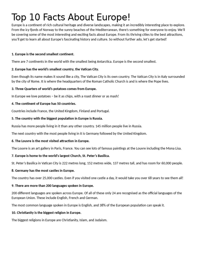 Top 10 Interesting Facts About Europe | PDF | Europe | Russia