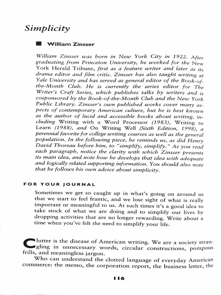 Simplicity by William Zinsser | PDF