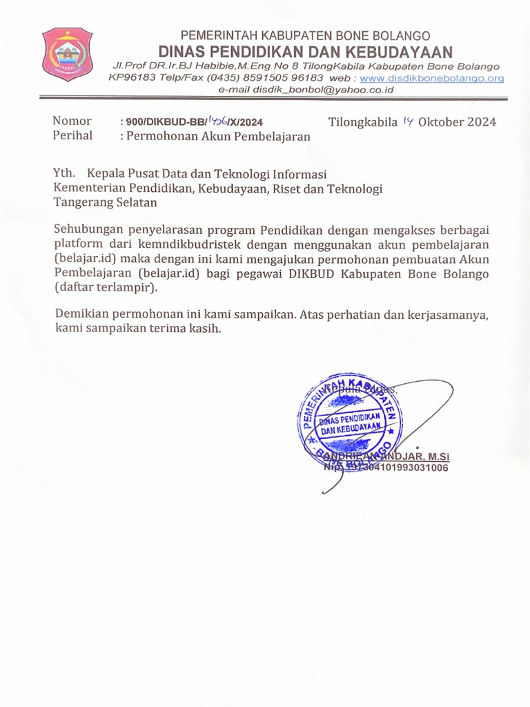 Permohonan Id Belajar Utk Dinas | PDF